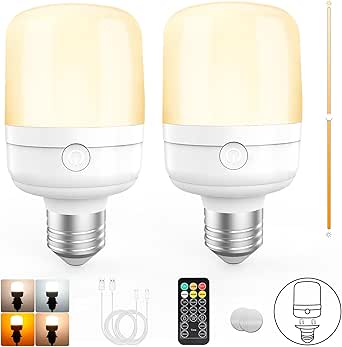 Eocean E27 Rechargeable Light Bulbs with Remote Control, Wireless Light ...