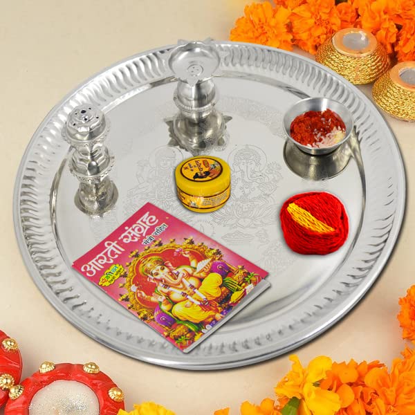 ME & YOU Stainless Steel Pooja Thali with Arti Sangrah, Roli, Chandan ...