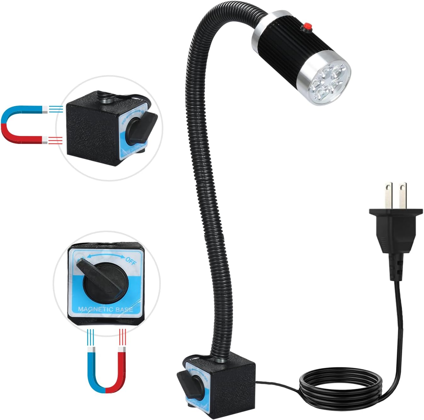Xapolu LED Magnetic Gooseneck Light, 10W 6500K 1000LM 110V Magnetic ...