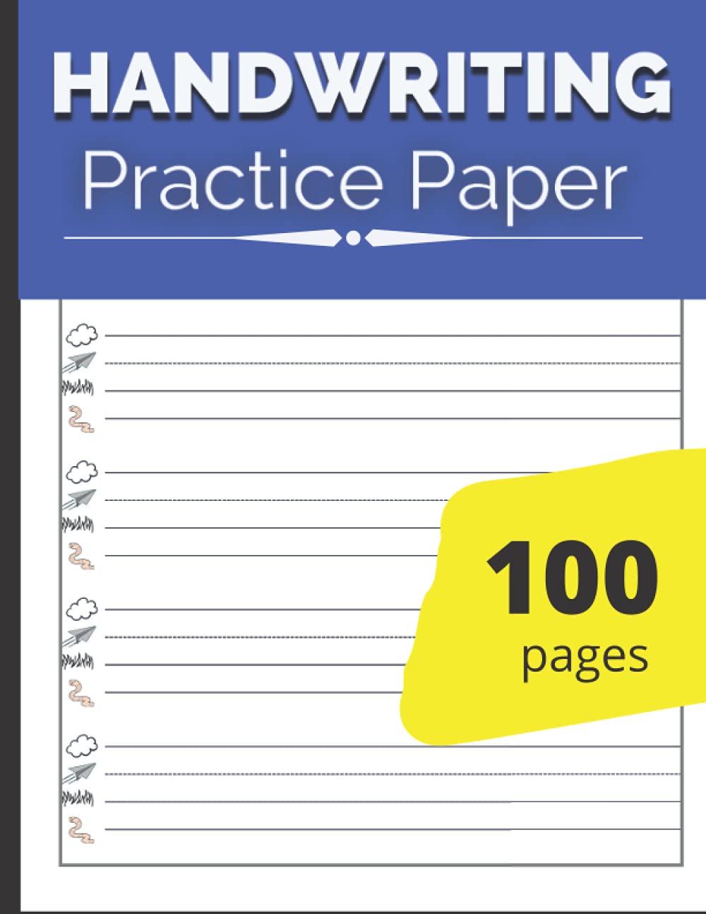 Handwriting Practice Paper: 100 lined pages | Sky line-Plane line-Grass ...