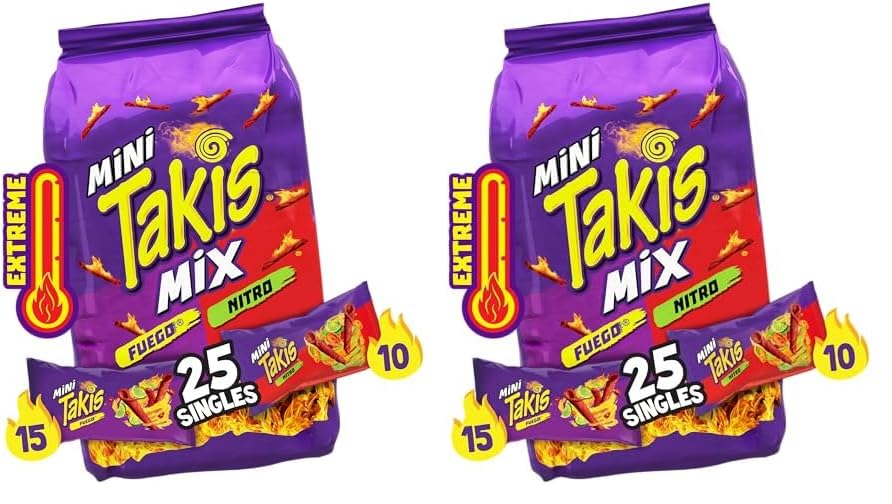 Amazon.com: Takis Mini 25 pc / 1.23 oz Bite Size Variety Pack, Assorted ...