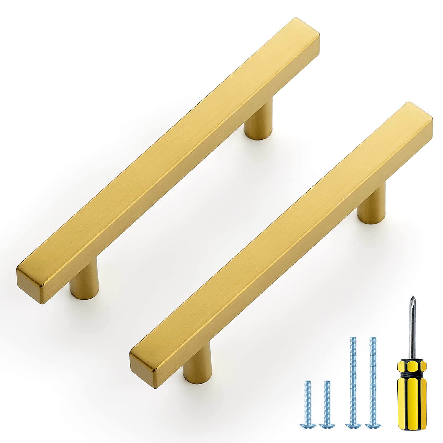 Ravinte 10 Pack Gold Cabinet Handles 3-1/2 Inch Brushed Brass Square ...