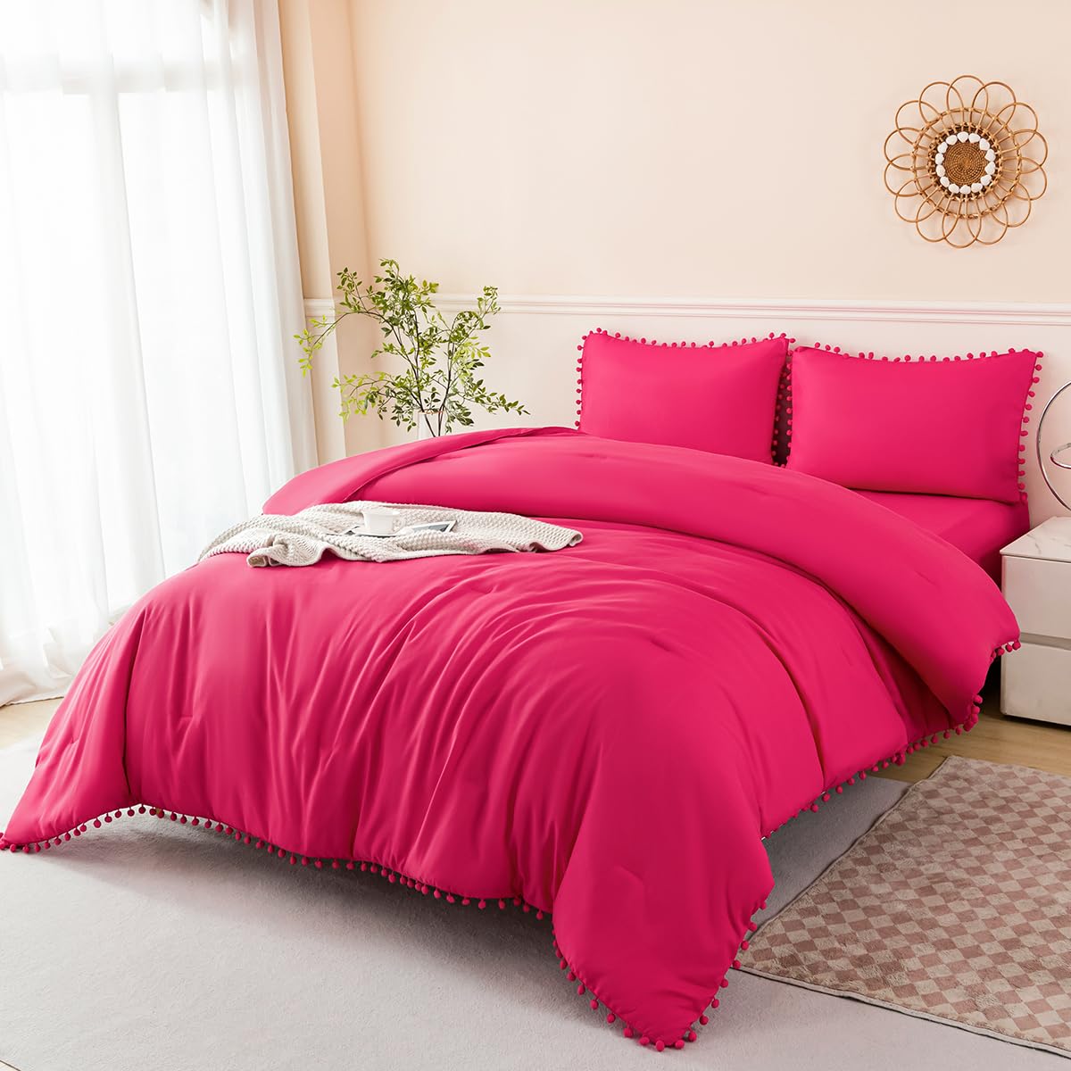 Amazon.com: PERFEMET Hot Pink Bedding Full Set 5 Piece Bed in a Bag ...