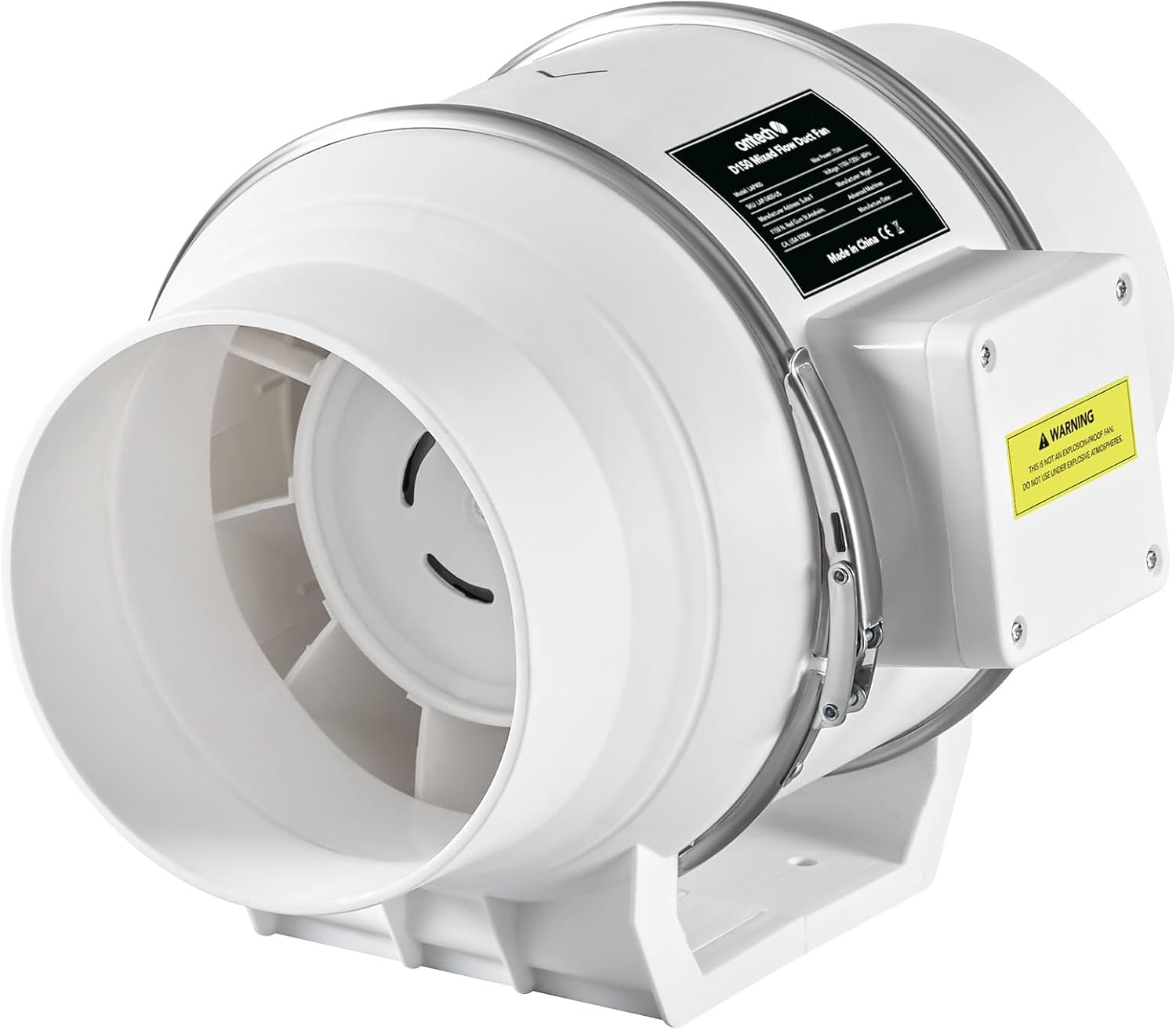 OMTech 5.67” Inline Duct Fan, 318 cfm Ventilation Exhaust Fan with Quiet 75W AC Motor, Low Noise ...