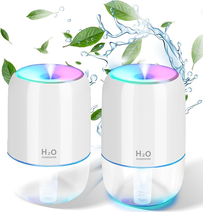 Mini Cool Mist Humidifiers for Bedroom, 2 Pack 200ml for Indoor Plants ...