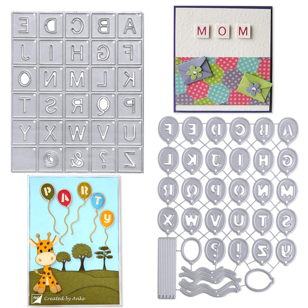 VINFUTUR 2 Sets Alphabet Letter Dies Block & Balloon Pattern 26 Letters ...