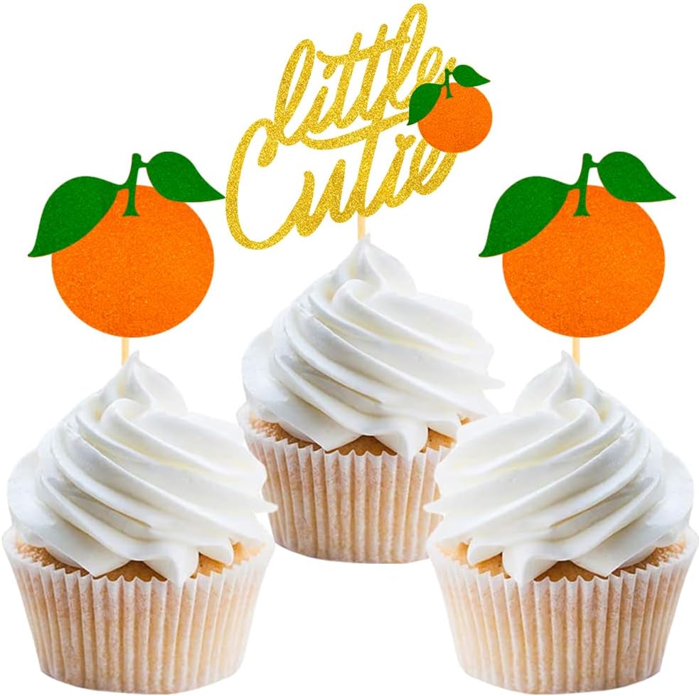Amazon.com: 24Pcs Little Cutie Cupcake Toppers Glitter Orange Cupcake ...