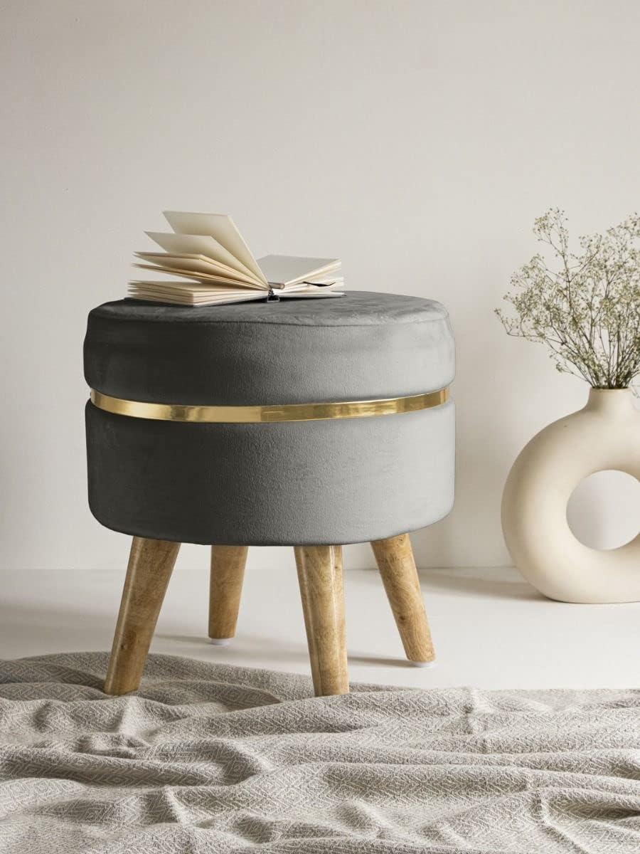 Ereteken ART Round Ottoman with Soft Febric Foot Rest Stool Linen ...