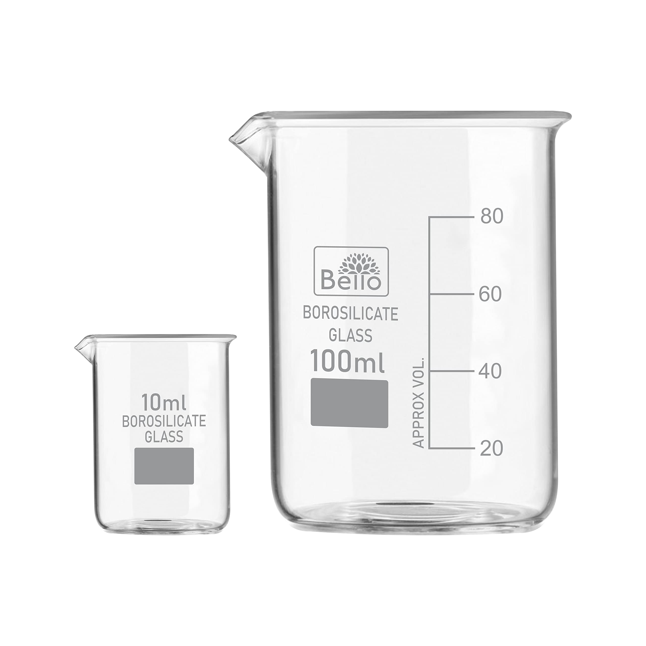 Bello Borosilicate 3.3 Glass Beaker 10 ml, 100 ml with Graduation Marks ...