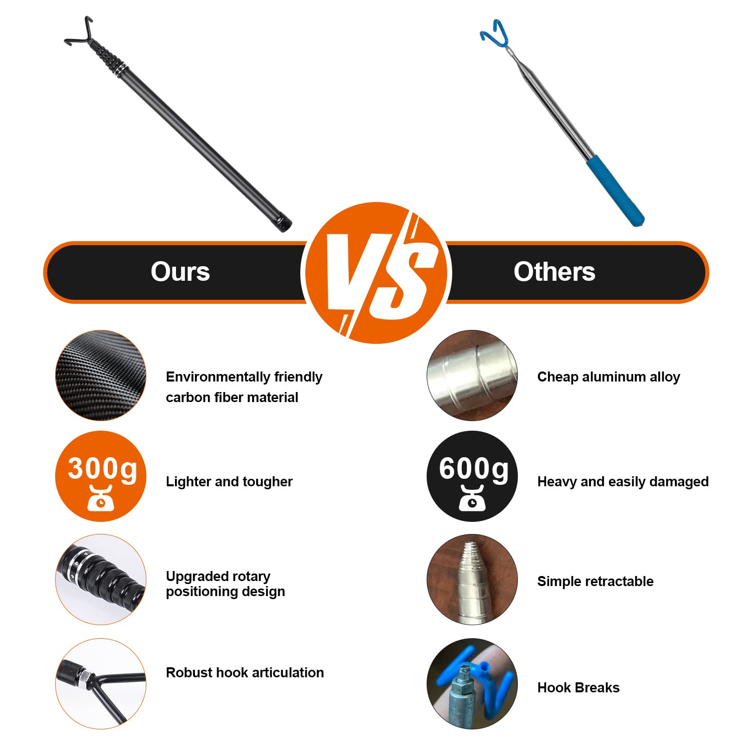 imgokaha Carbon Fiber Disc Golf Retriever Pole Telescoping Disc Golf ...
