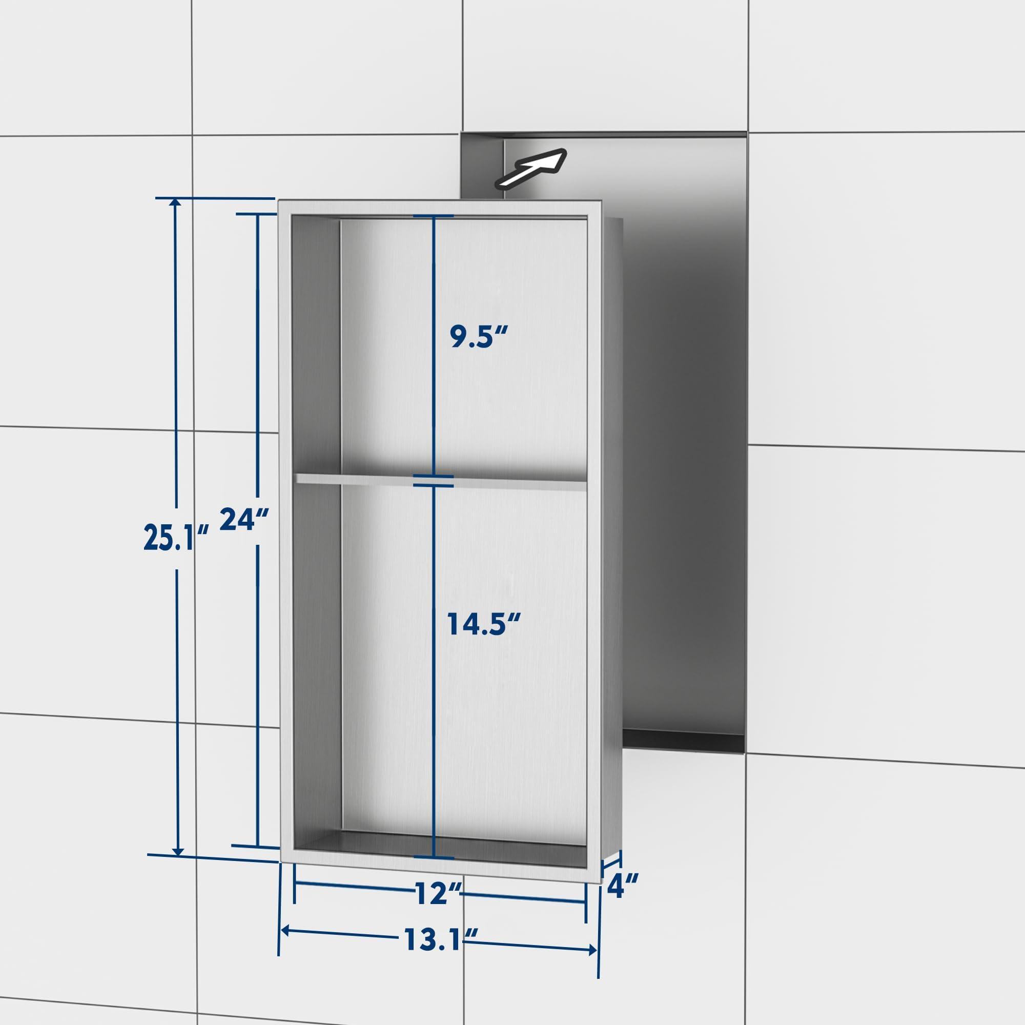 Stainless Shower Niche Brushed Nickel Shower Niche - No-Tile Stainless ...