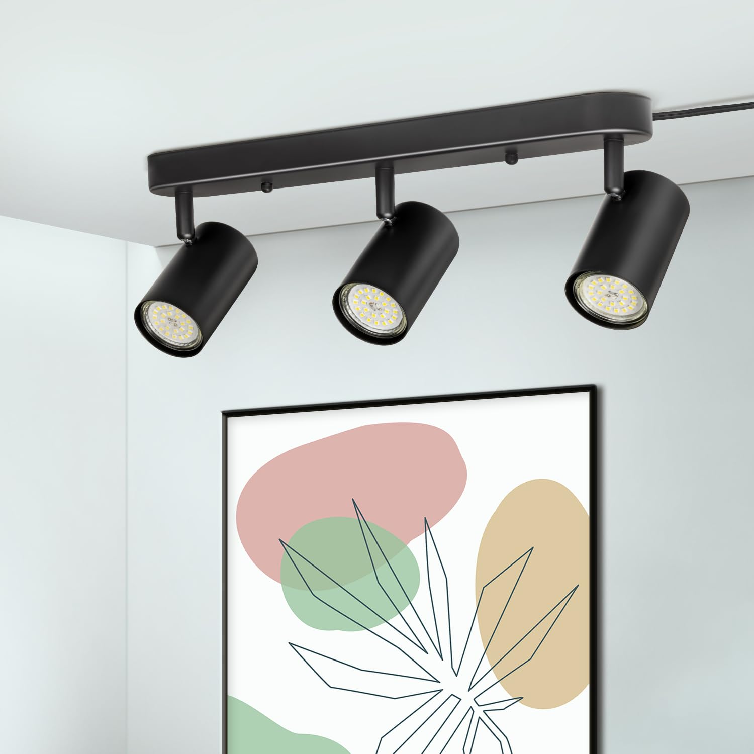 Fondiiz Plug in Track Lighting, Rotatable Heads 3 Ways Track Lighting ...