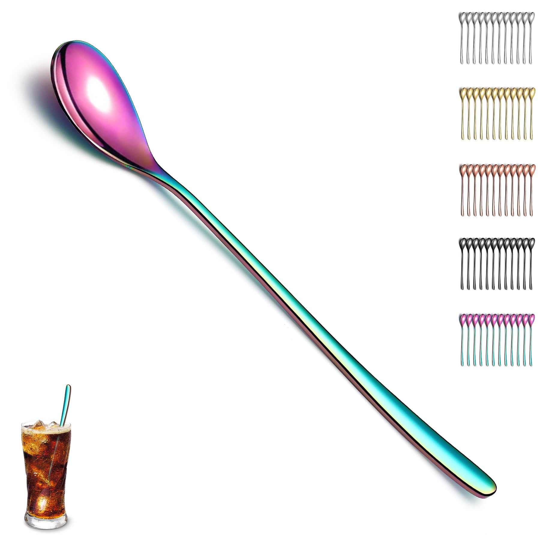 Amazon.com: Evanda Rainbow Long Handle Iced Tea Spoon Set of 12 Pieces ...