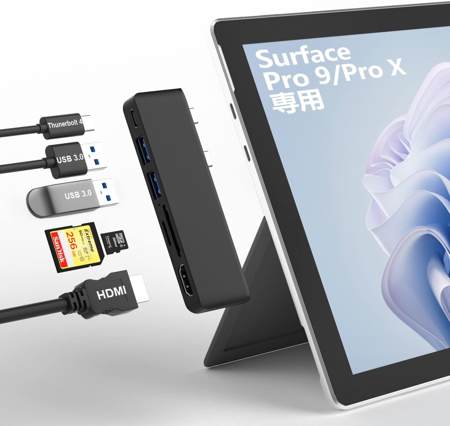 Amazon | Surface Pro 9 USB ハブ USB-C Thunerbolt 4 (ディスプレイ+データ+PD充電) + 4K HDMIポート + 2x USB3.0 + TF ...