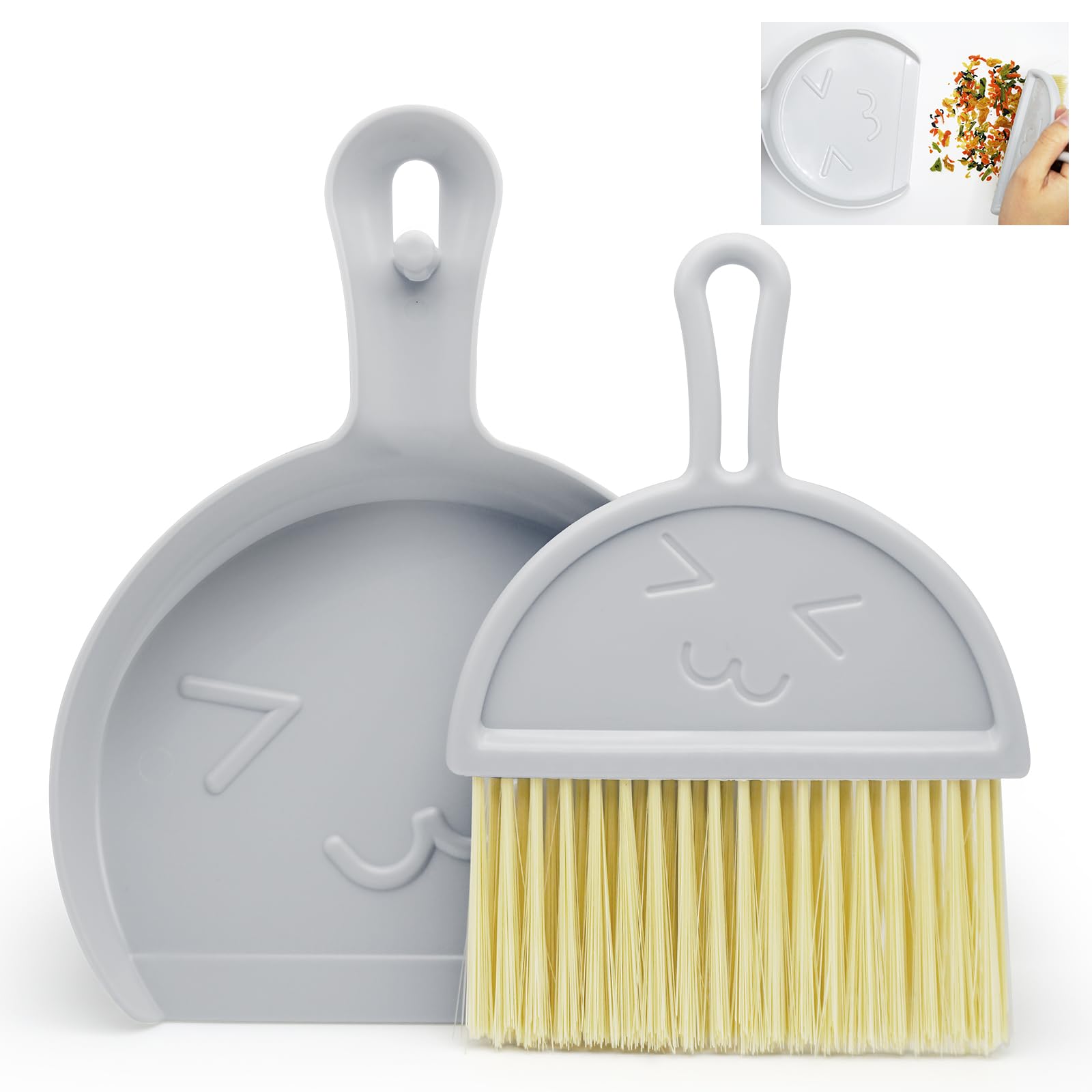 Mini Dustpan and Brush, Grey Broom and Dustpan Set, Portable Cleaning ...