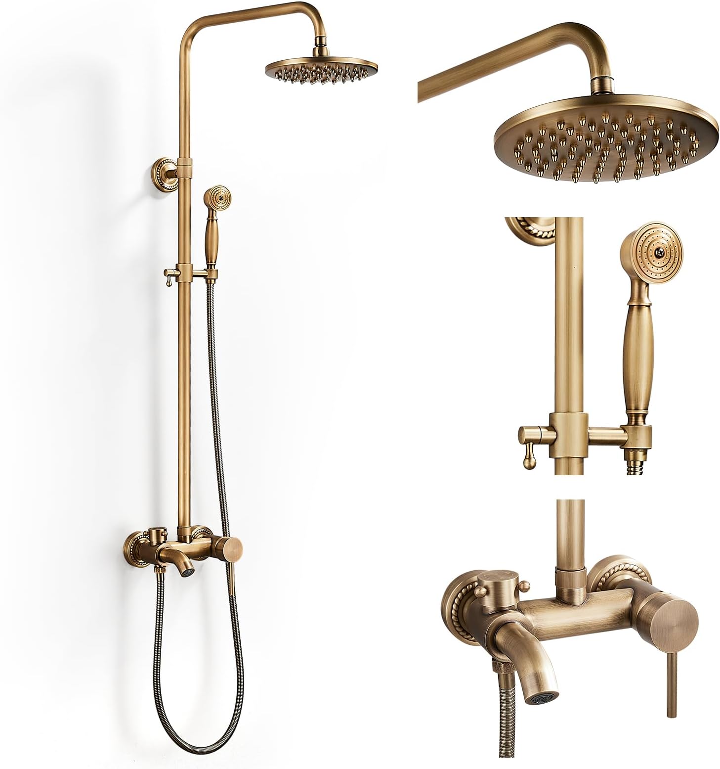 Rozin Antik Messing Duschsystem mit 8 Zoll Regendusche Duschkopf und Handbrause Einzelgriff ...