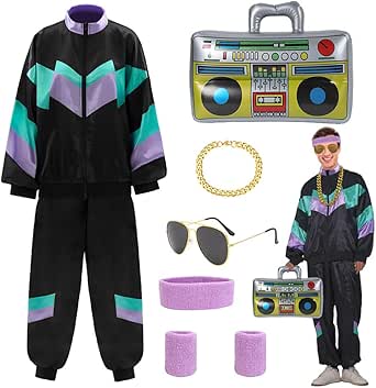 Gobesty 80s Fancy Dress Men Women, 80s Disco Outfit, 80s 90s Shell Suit ...