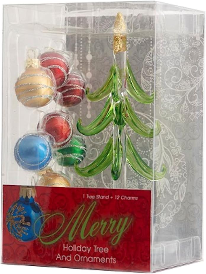 Amazon.com: LS Arts Glass Christmas Tree with 12 Ornaments Home Decor ...