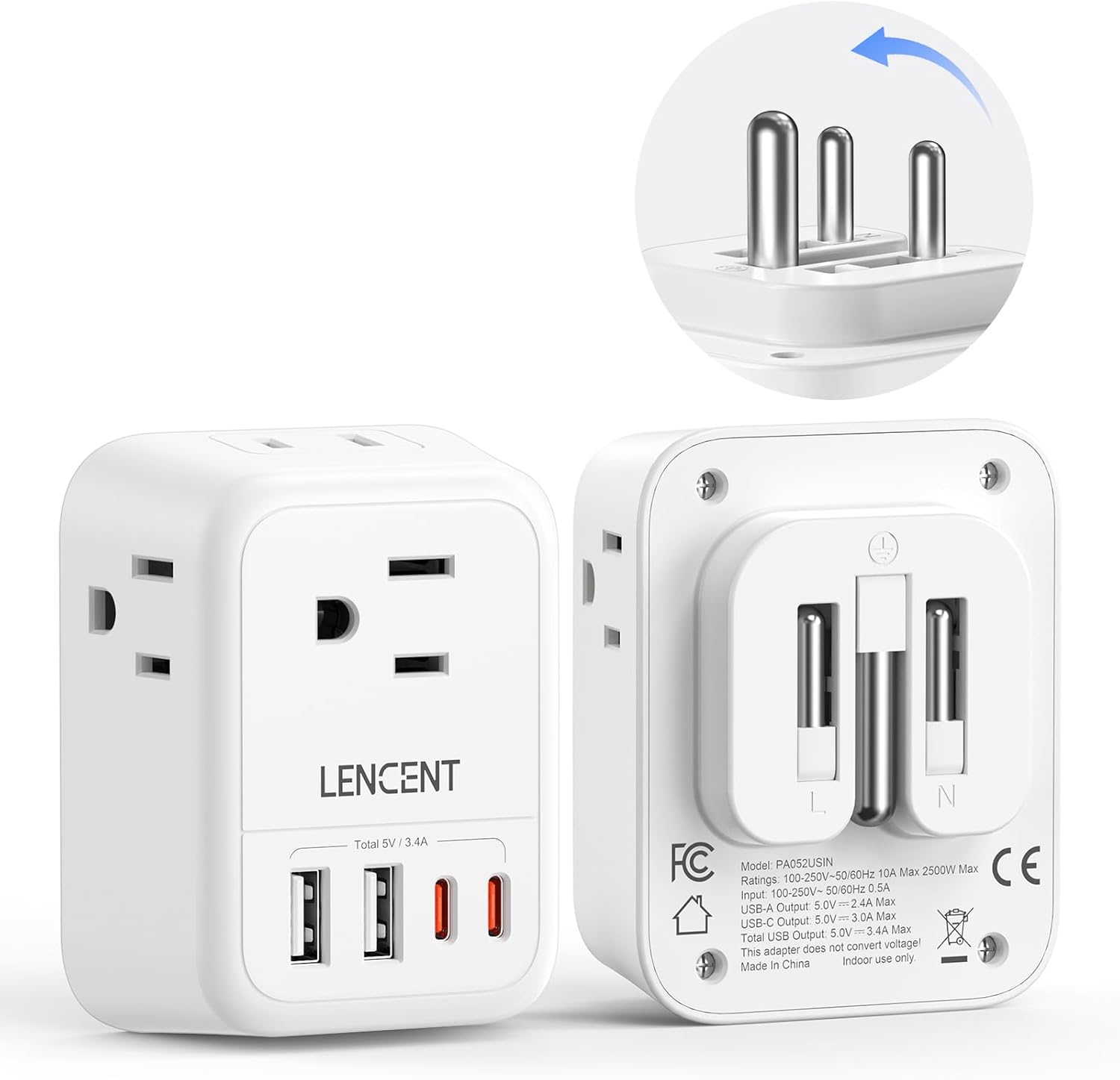 Amazon.com: LENCENT Foldable India Travel Plug Adapter, US to India ...