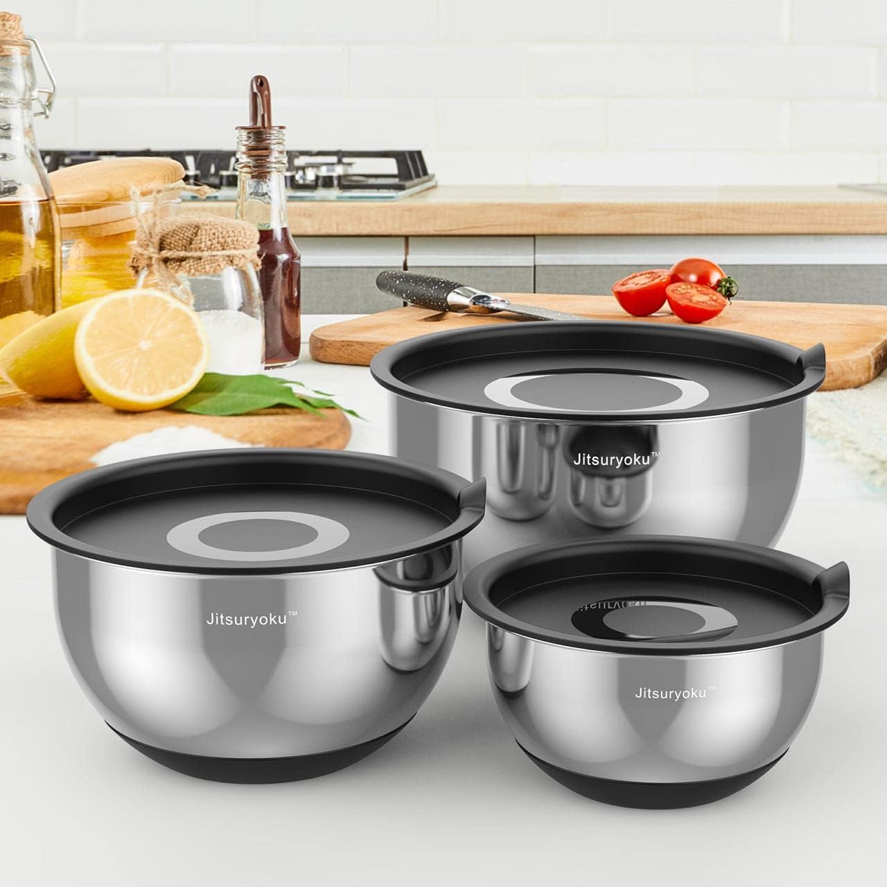 Amazon.com: Stainless Steel Mixing Bowls Set of 3, Salad Storage Bowls ...