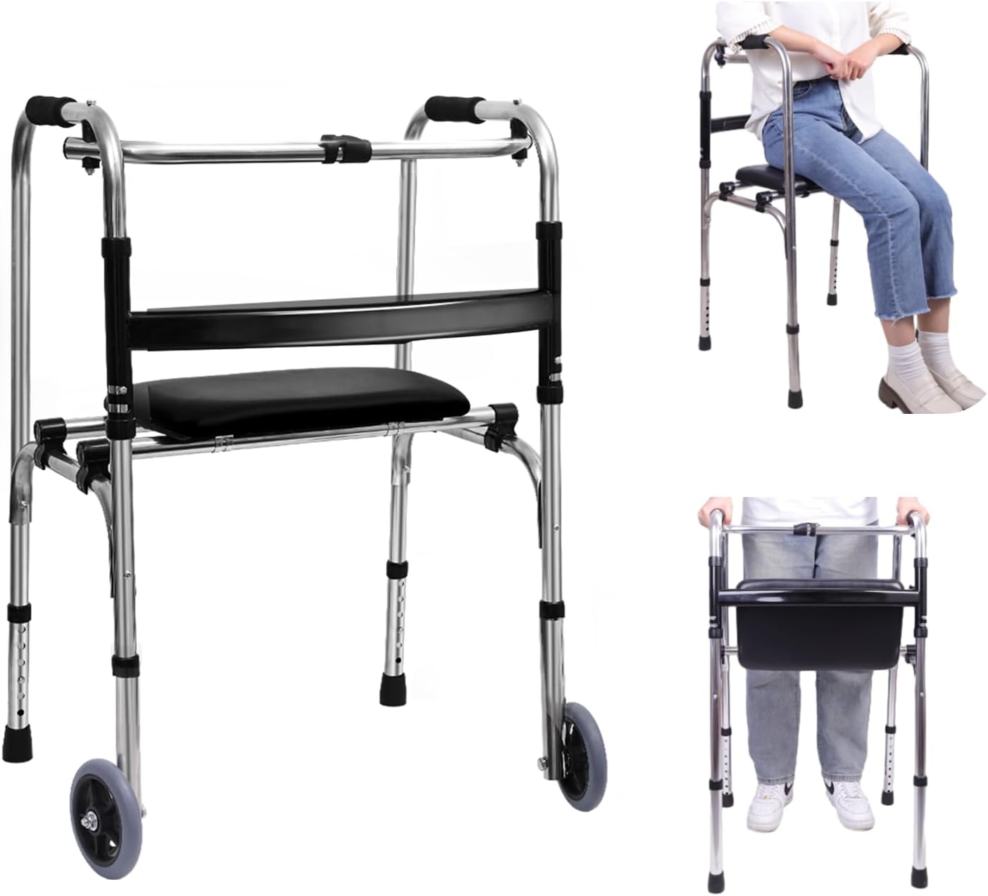 Amazon.com: WONDSIGHIN Folding Walker with Wheels and Seat for Seniors ...