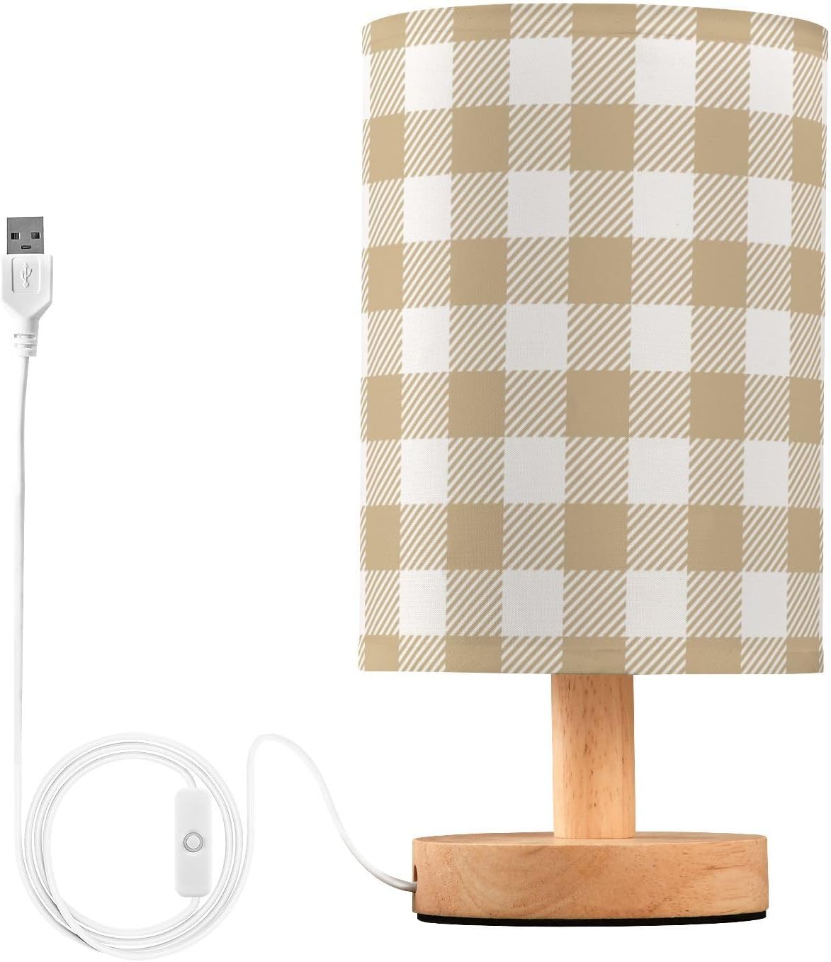 SPRIPORT Khaki Buffalo Plaid Check Bedside Table Lamp for Bedroom ...