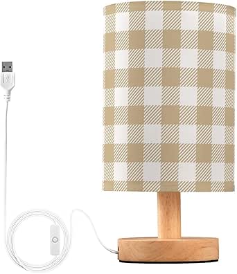 SPRIPORT Khaki Buffalo Plaid Check Bedside Table Lamp for Bedroom ...