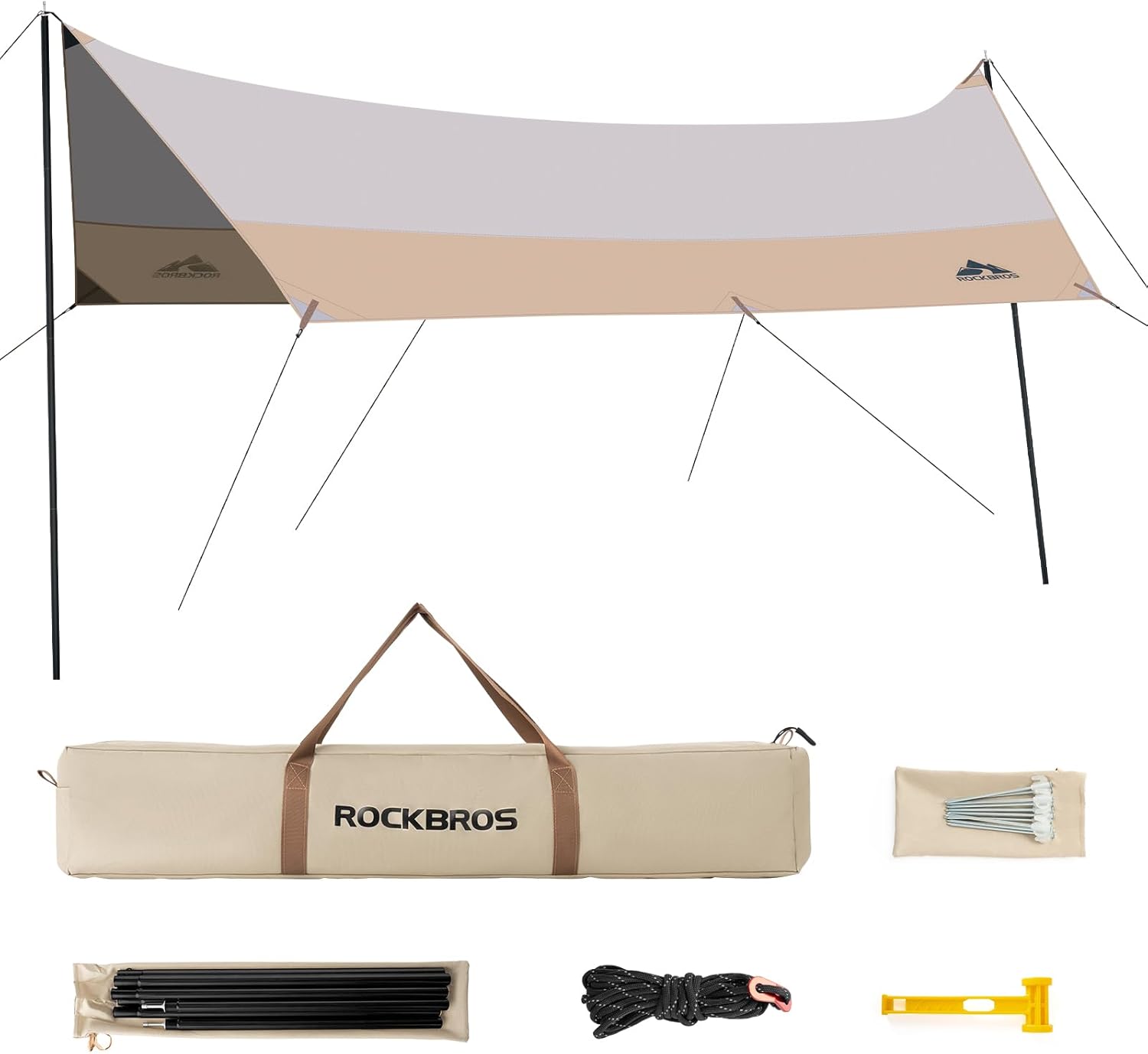Amazon.com : ROCKBROS Reliable Camping Tarp Shelter with 2 Poles ...