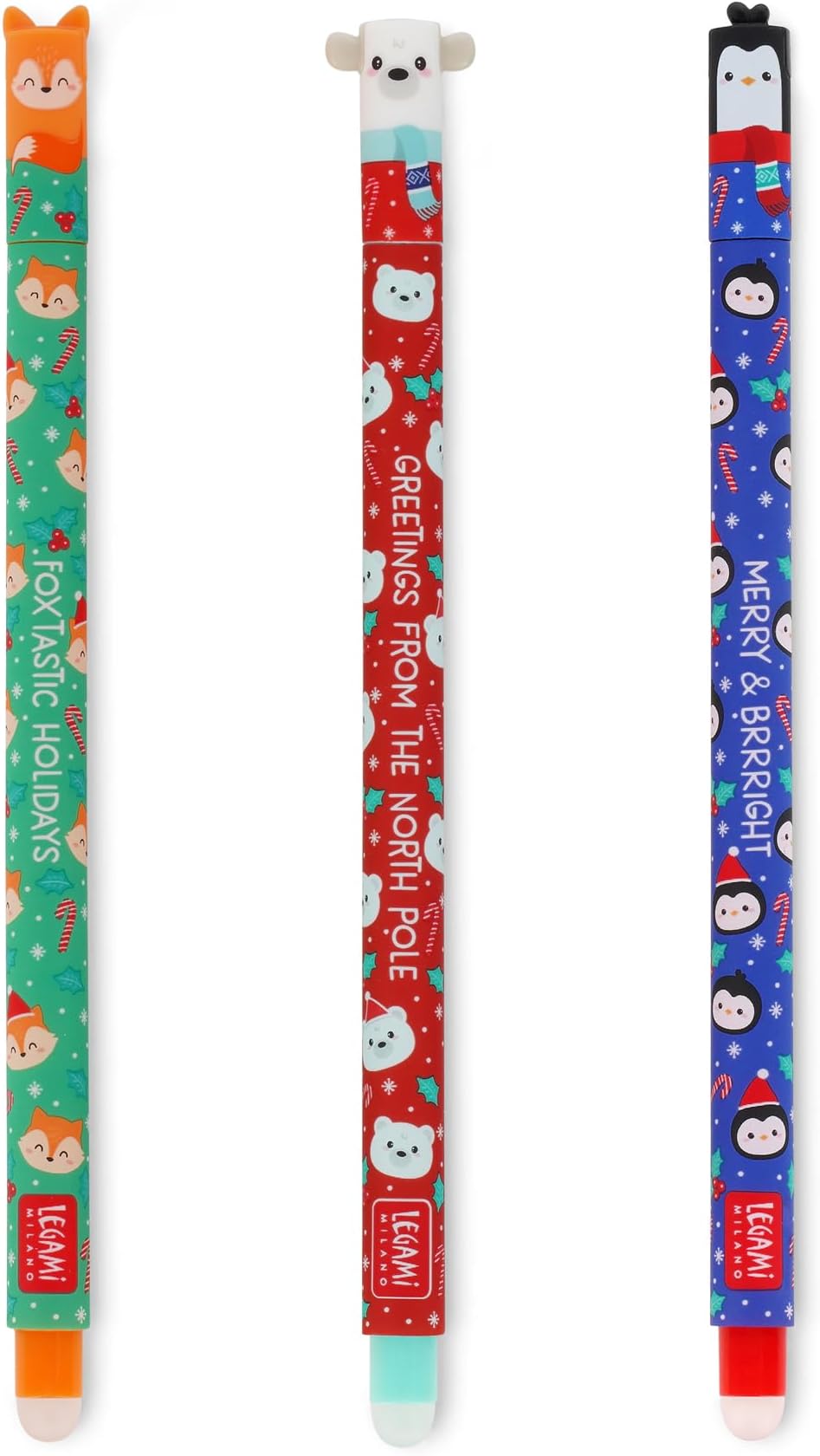 Legami - Set of 3 Erasable Christmas Gel Pens, Ball on the End - Green ...