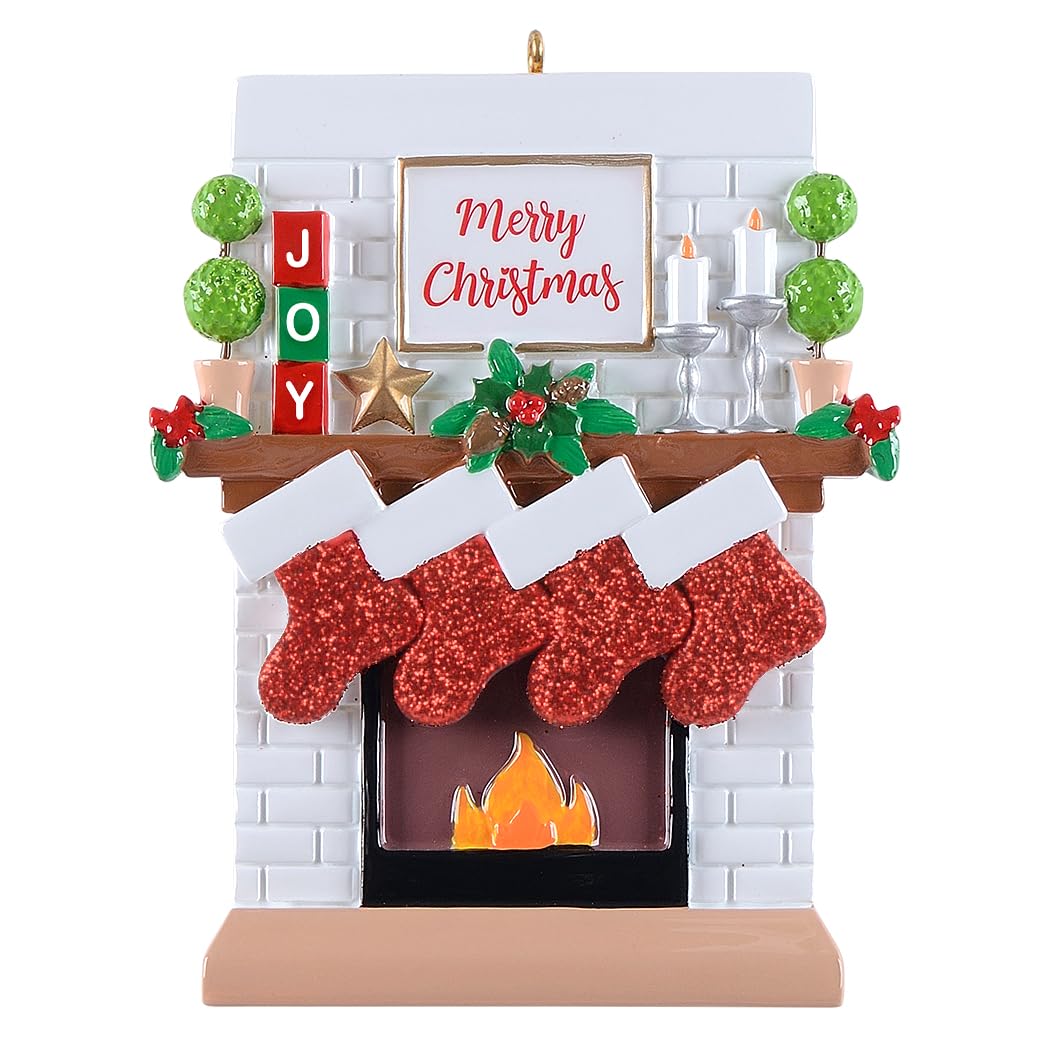 Amazon.com: Fireplace Mantel Ornament, 2024 Personalized Family of 4 ...