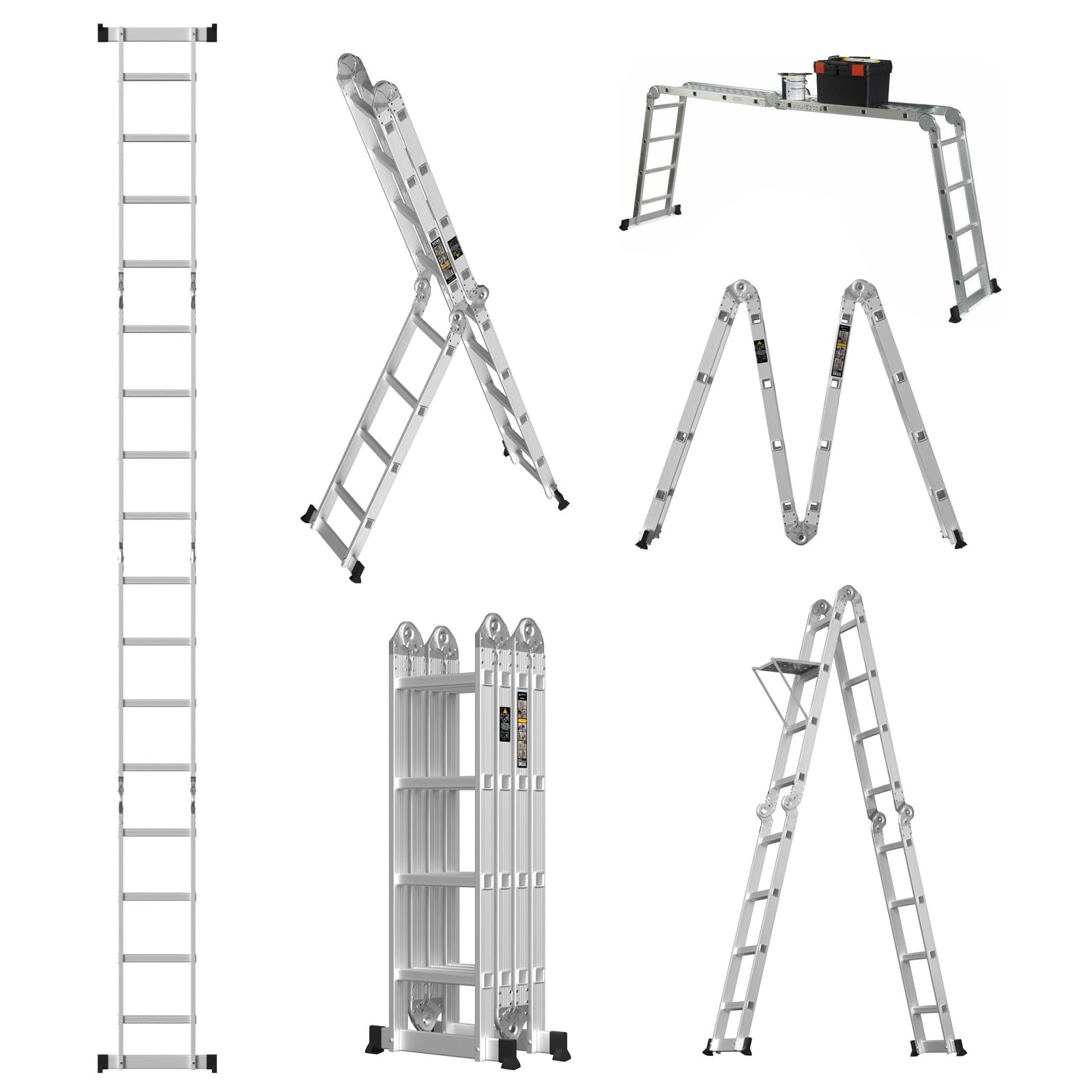 Telescopic Ladder 4.7M, 7 in 1 Multi Purpose Aluminum Extension Ladders ...