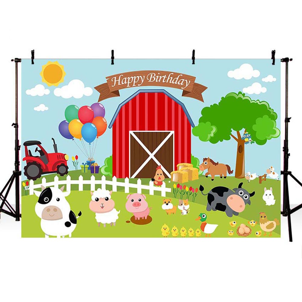 Buy MEHOFOTO Cartoon Farm Theme Happy Birthday Banner Photo Background ...