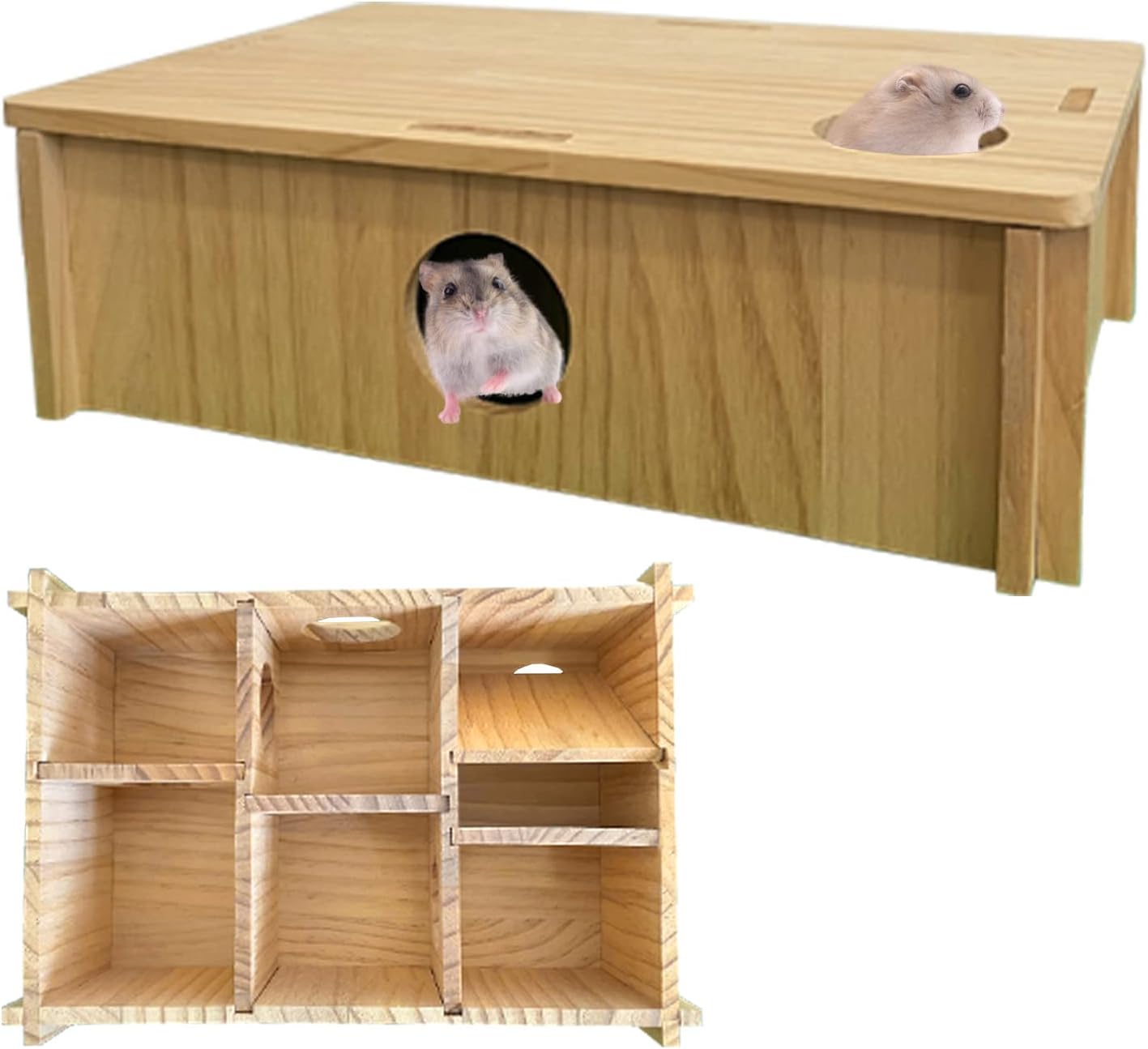 Amazon.com : MUYG Multi Chamber Hamster House,Wooden Guinea Pig Maze ...