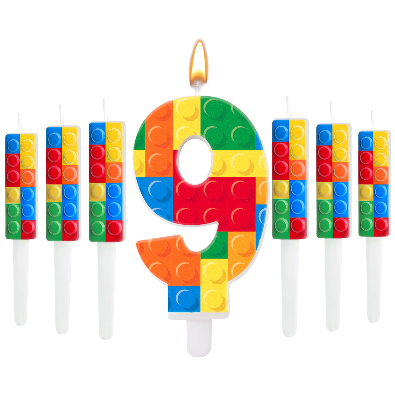 Amazon.com: 7 Pcs Building Block Themed Birthday Candles Set Building ...