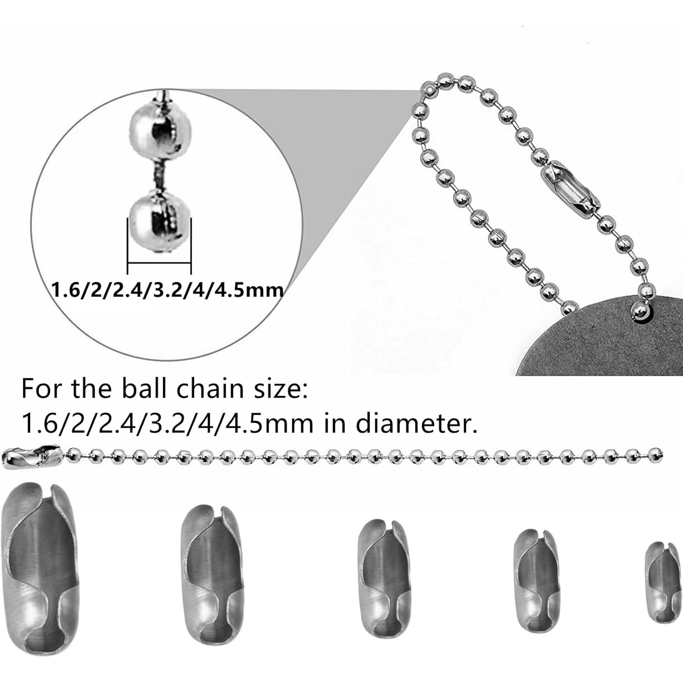 Snapklik.com : Silver Tone Stainless Steel Ball Chain Connector Clasps ...