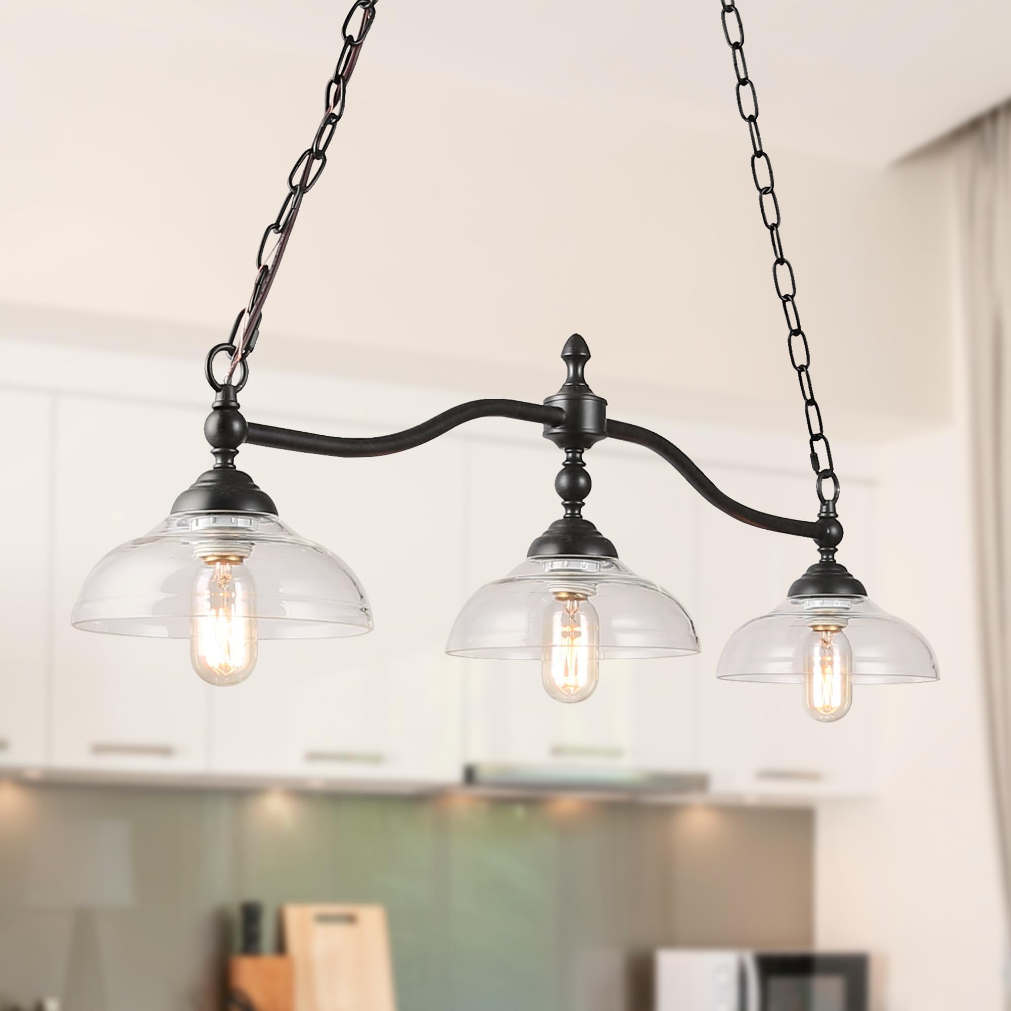Black Rustic Kitchen Island Lighting, Modern Farmhouse 3-Light Pendant ...