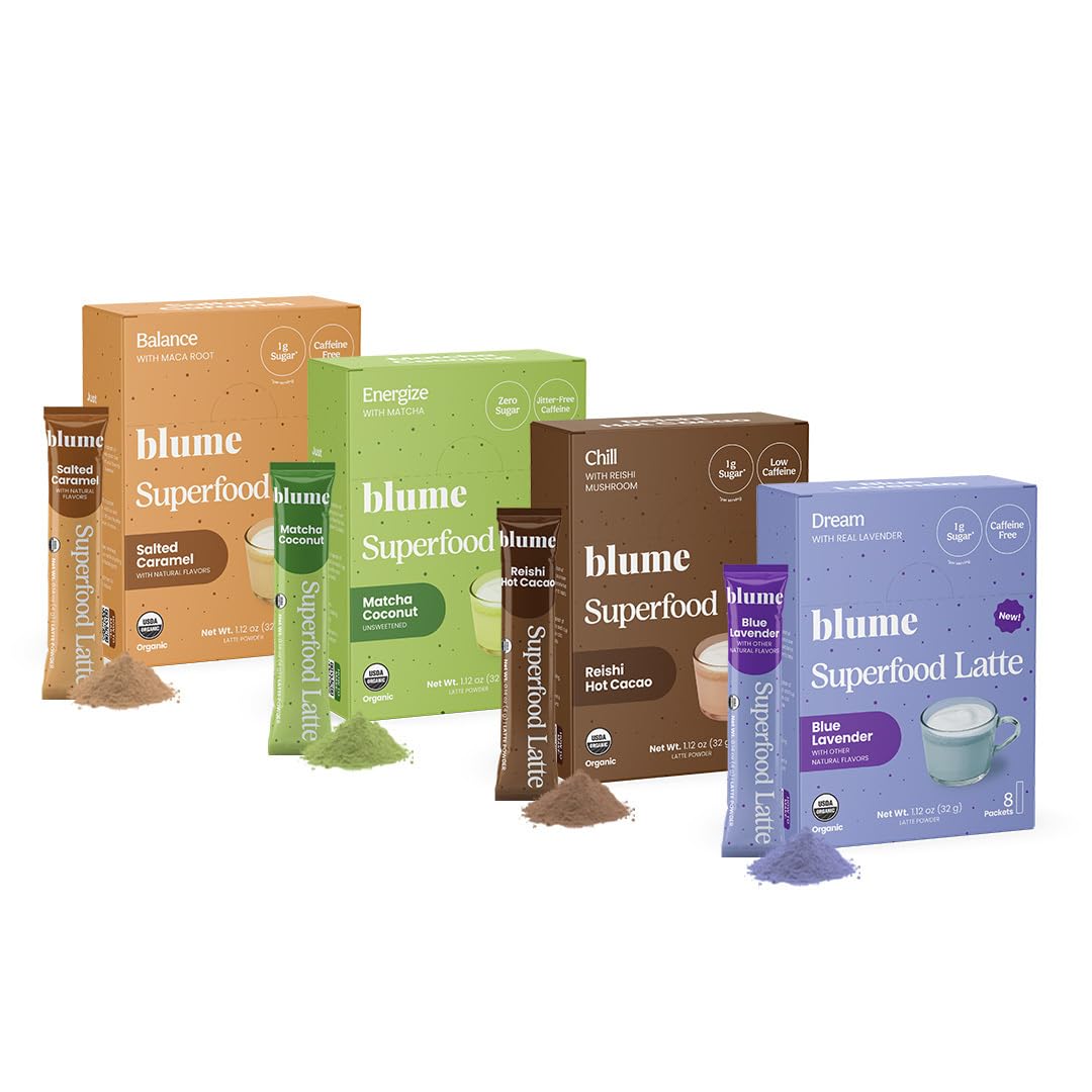 Blume Latte Variety Pack | Blue Lavender Tea to Calm, Reishi Hot Cacao ...