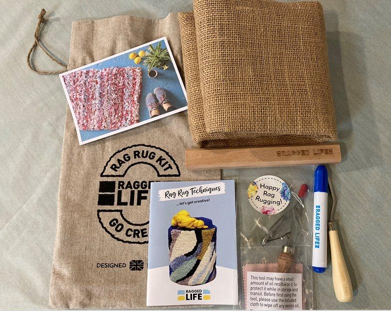 "Rag Rug" Kit 'Easy Peasy' with Spring Tool - 100 x 60cm Rug Hemmed ...