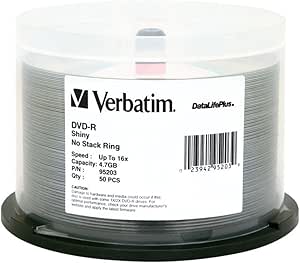 Amazon.com: Verbatim DVD-R 4.7GB 16X DataLifePlus Shiny Silver Silk Screen Printable - 50pk ...