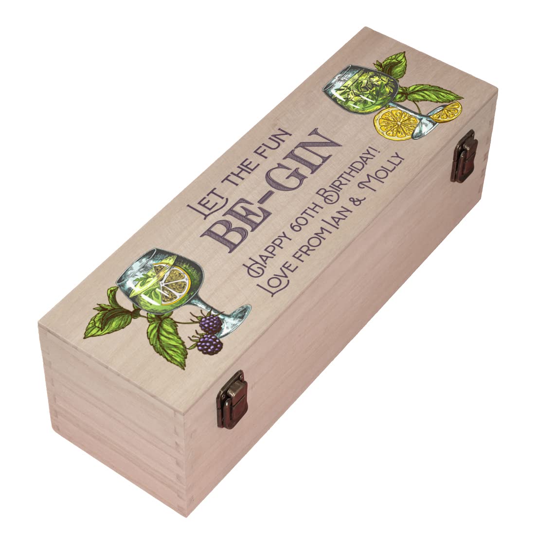 Personalised 'Let the Fun Be-Gin' Hinged Wooden Gin Bottle Gift Box ...