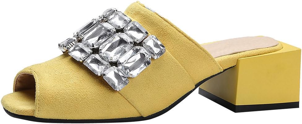 Amazon.com | Dear Time Women Rhinestones Mules Chunky Heels Slides ...