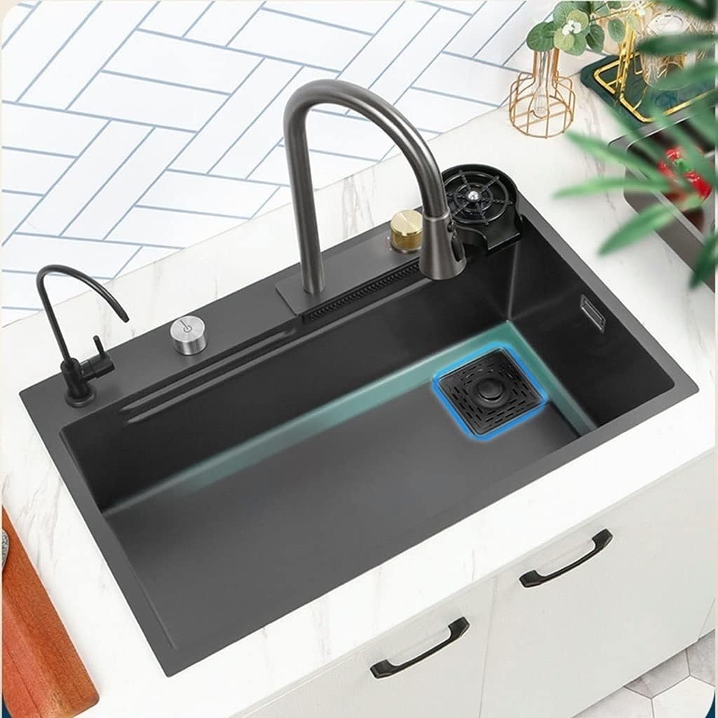 DADHI Kitchen Sink Waterfall Faucet 304,Stainless Steel Sink with ...