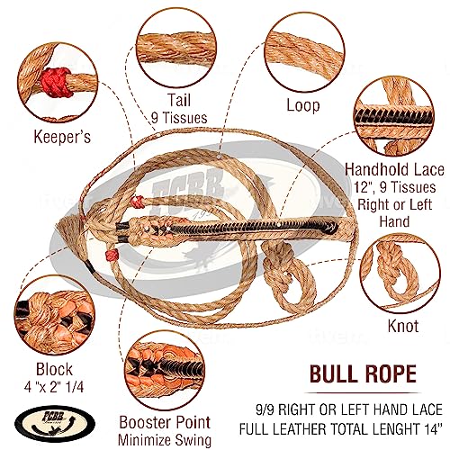 Bull Rope 9/9 Right-Hand Lace Full Leather- Length with Knot 14 Feet ...