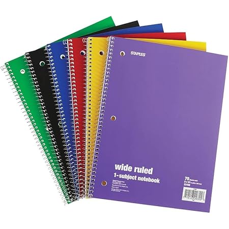 Amazon.com : Staples 1 Subject Spiral Notebook, Wide Rule, Assorted ...