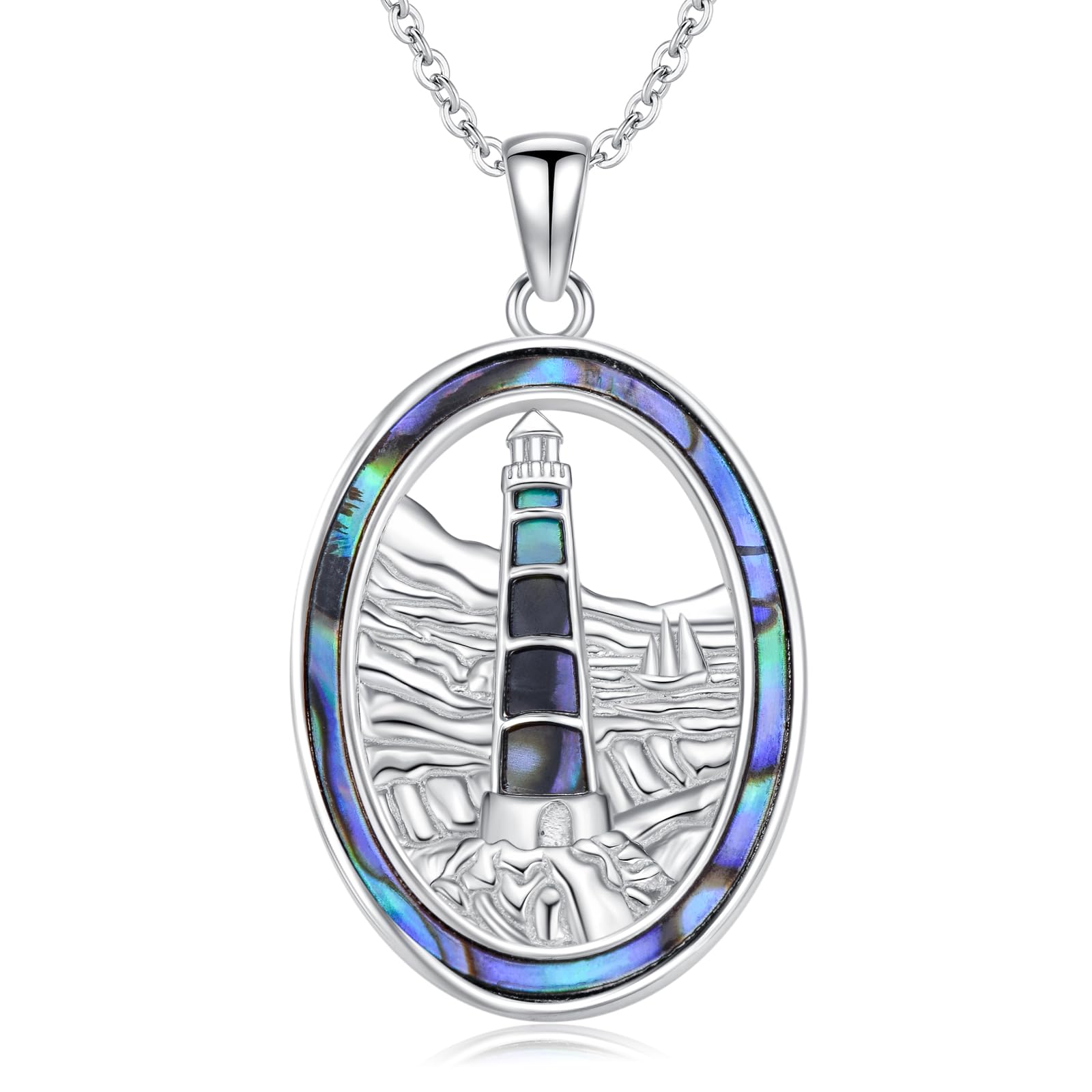 Amazon.com: LEECCI Lighthouse Necklace 925 Sterling Silver Abalone ...