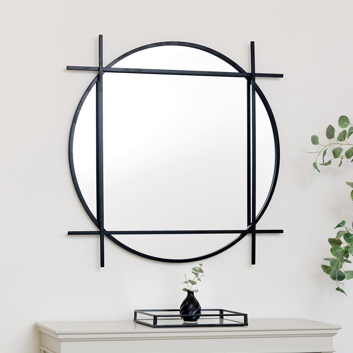 Melody Maison Large Round Black Wall Mirror 97cm x 97cm : Amazon.co.uk ...
