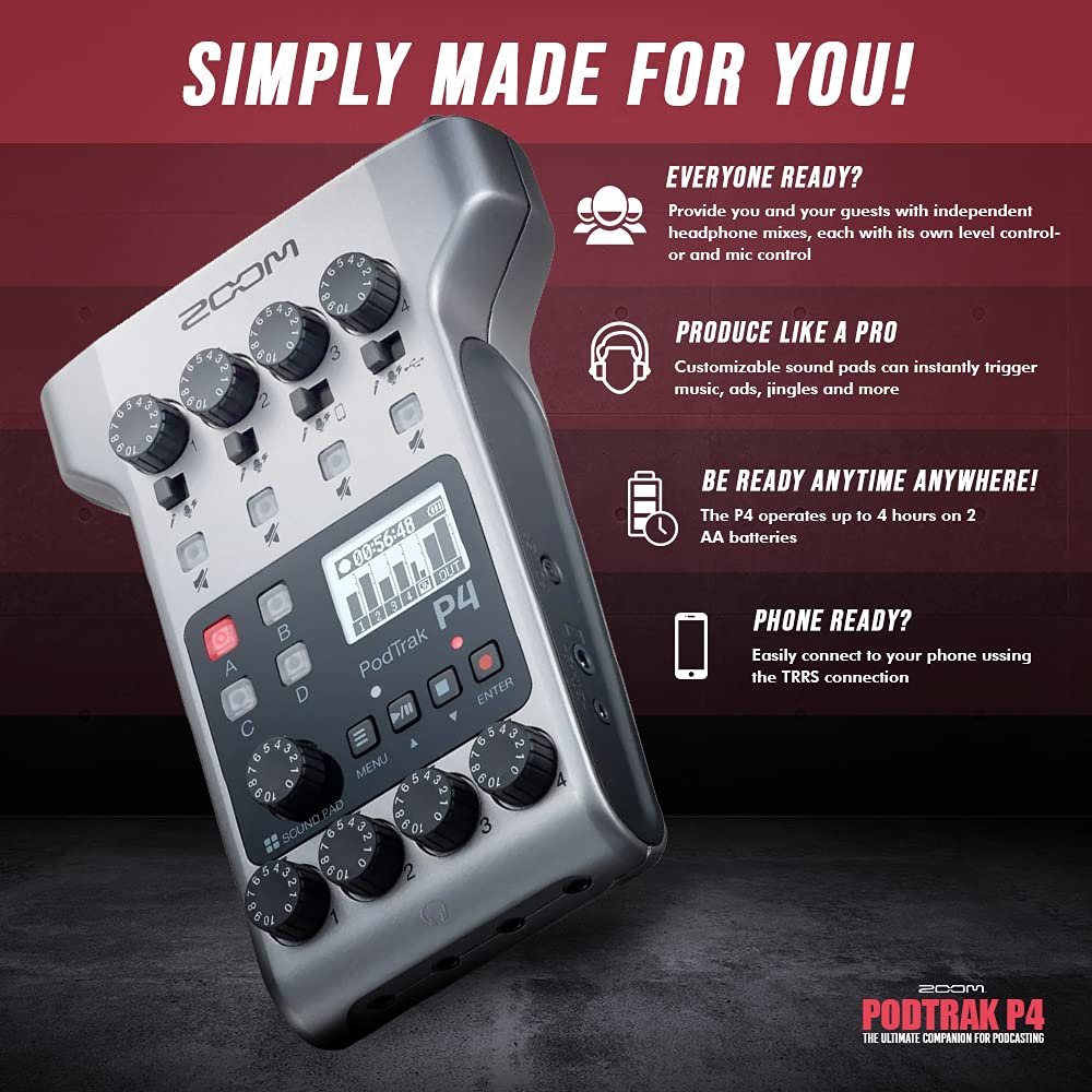 【あすつく】 センターバレー 新品 Zoom PodTrak P4 Portable Multitrack Podcast Recorder ...