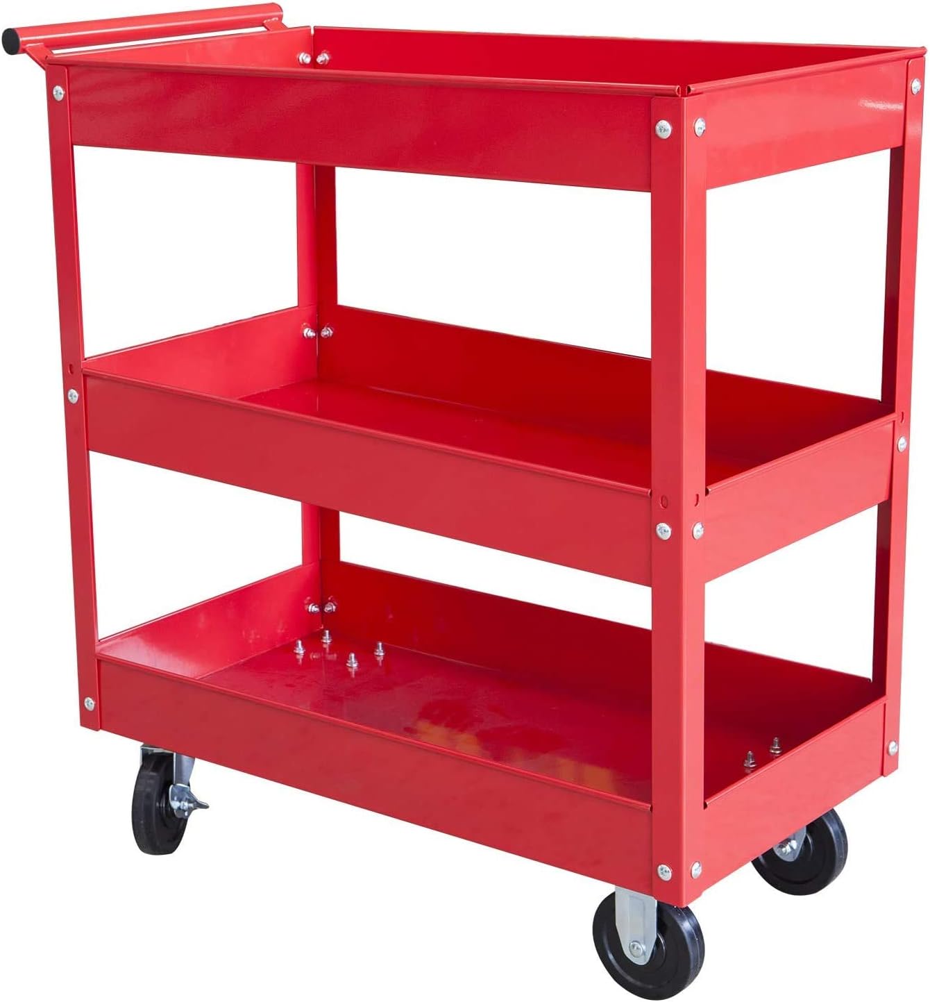 HPDMC 400 lb Capacity Steel Tool Service Push Cart with 3 Shelves, Red