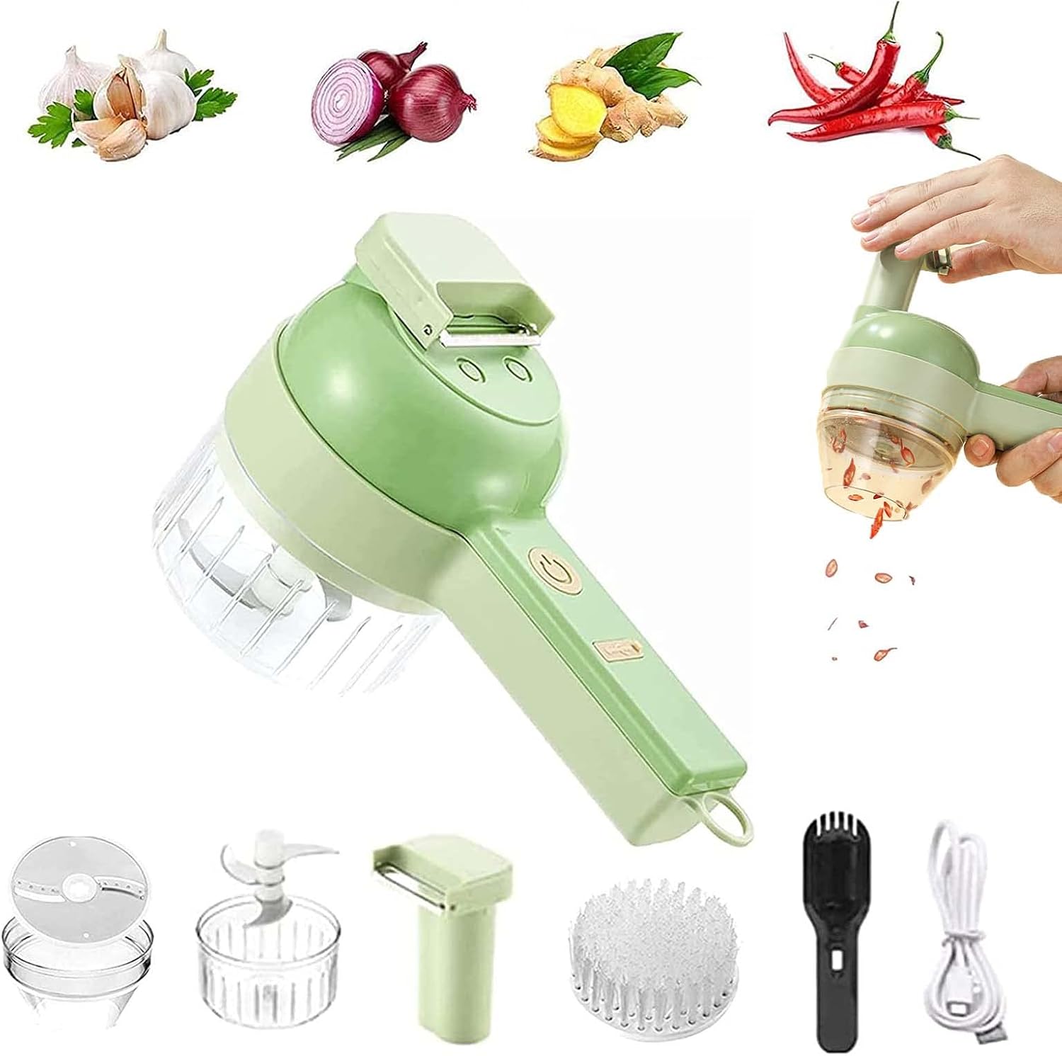 4 in 1 Handheld Electric Vegetable Cutter Set,Portable Electric Garlic ...