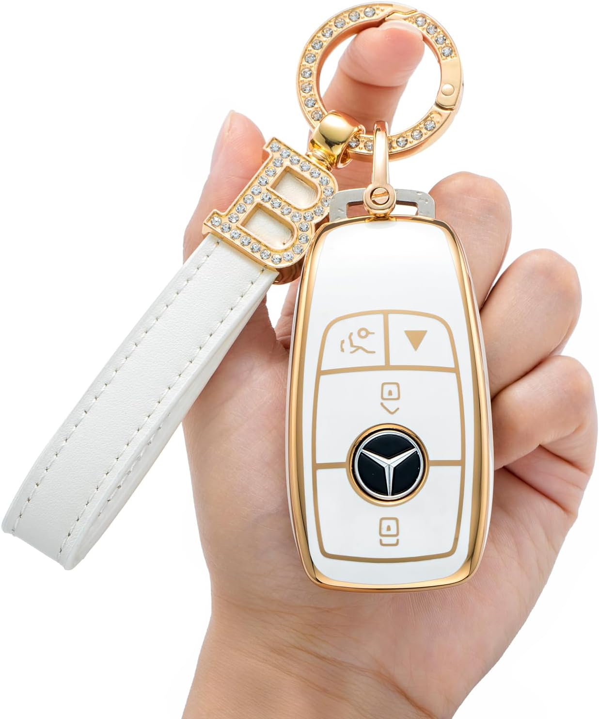 Amazon.com: SLAKNOK Mercedes Benz Key Fob Cover with Leather Keychain ...